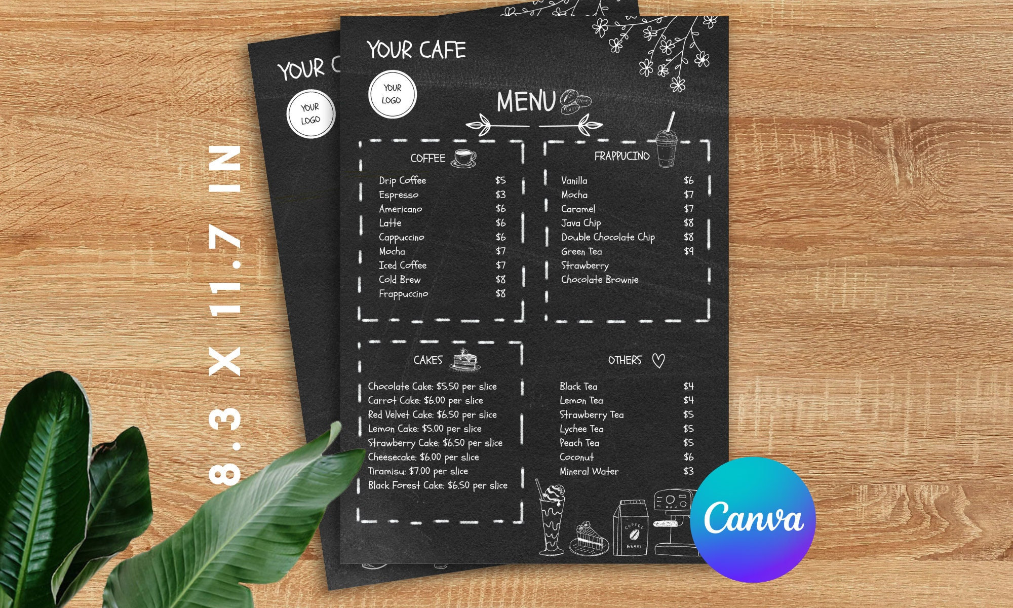 Chalkboard Style Cafe, Restaurant Menu Editable Canva Template ...