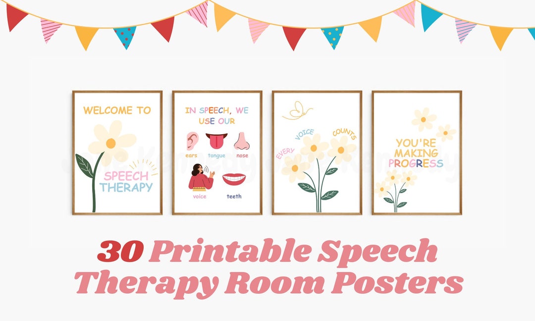 Speech Therapy Poster Bundle, 30 Speech Therapy Room Wall Decor, SLP ...