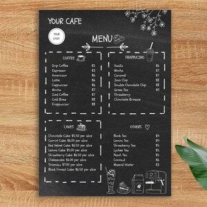 Chalkboard Style Cafe, Restaurant Menu Editable Canva Template ...