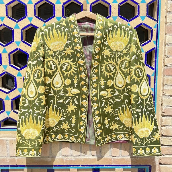 Uzbek Suzani Embroidered Coat, Suzani Long Caftan, Suzani Coat, Suzani Textile, Suzani Fabrique ...