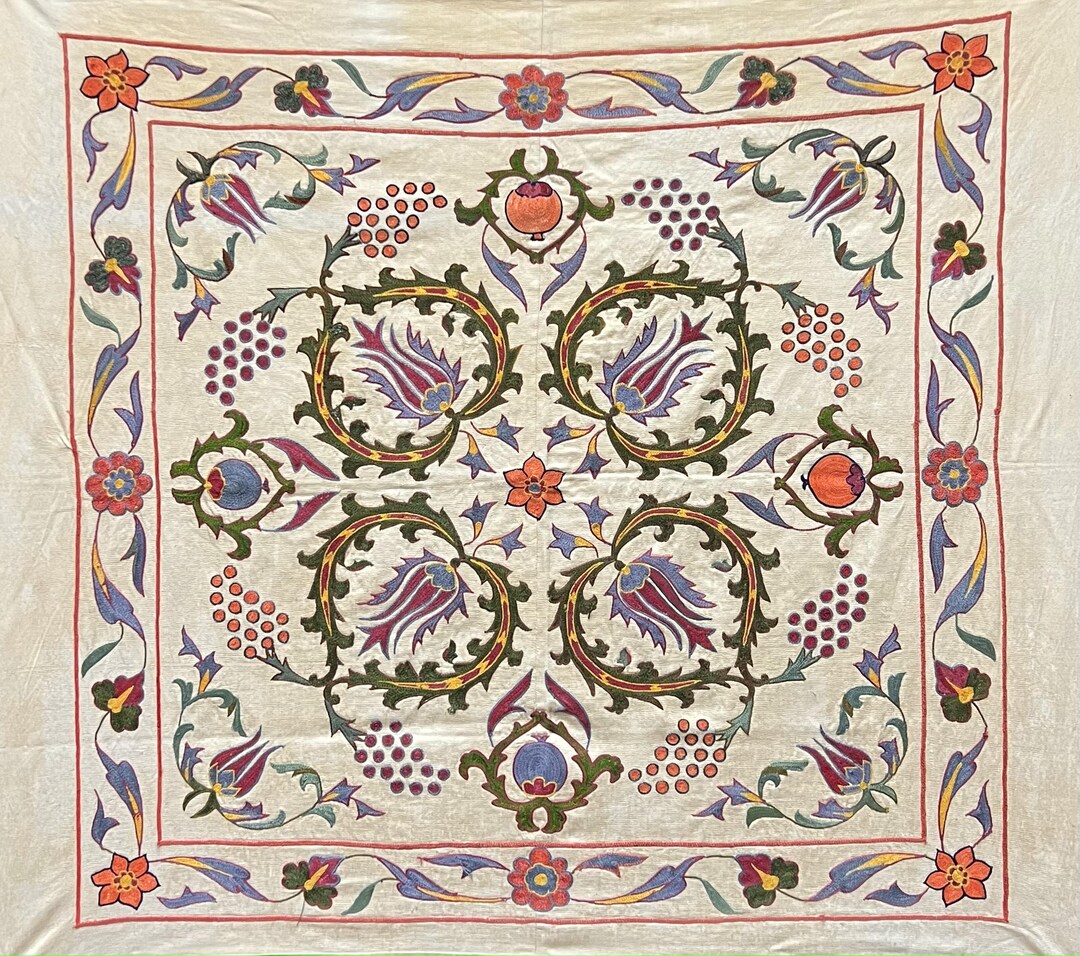 Silk Suzani Throw With Tree of Life Design, Suzani Textile, Suzani ...