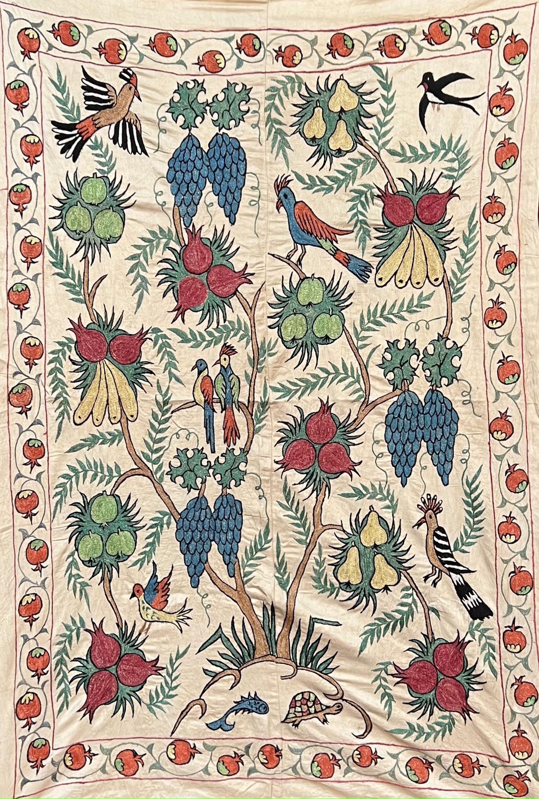 Silk Suzani Throw With Miniature Design, Suzani Textile, Suzani ...