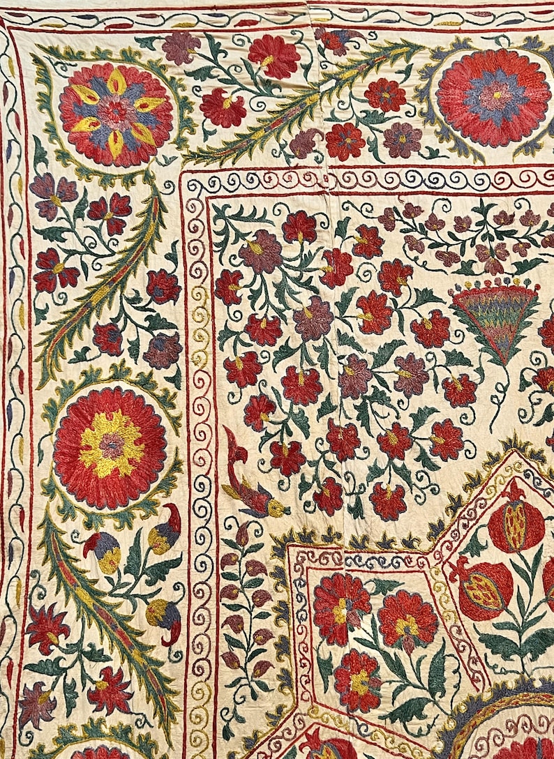 Silk Suzani Throw With Tree of Life Design, Suzani Textile, Tablecloth ...