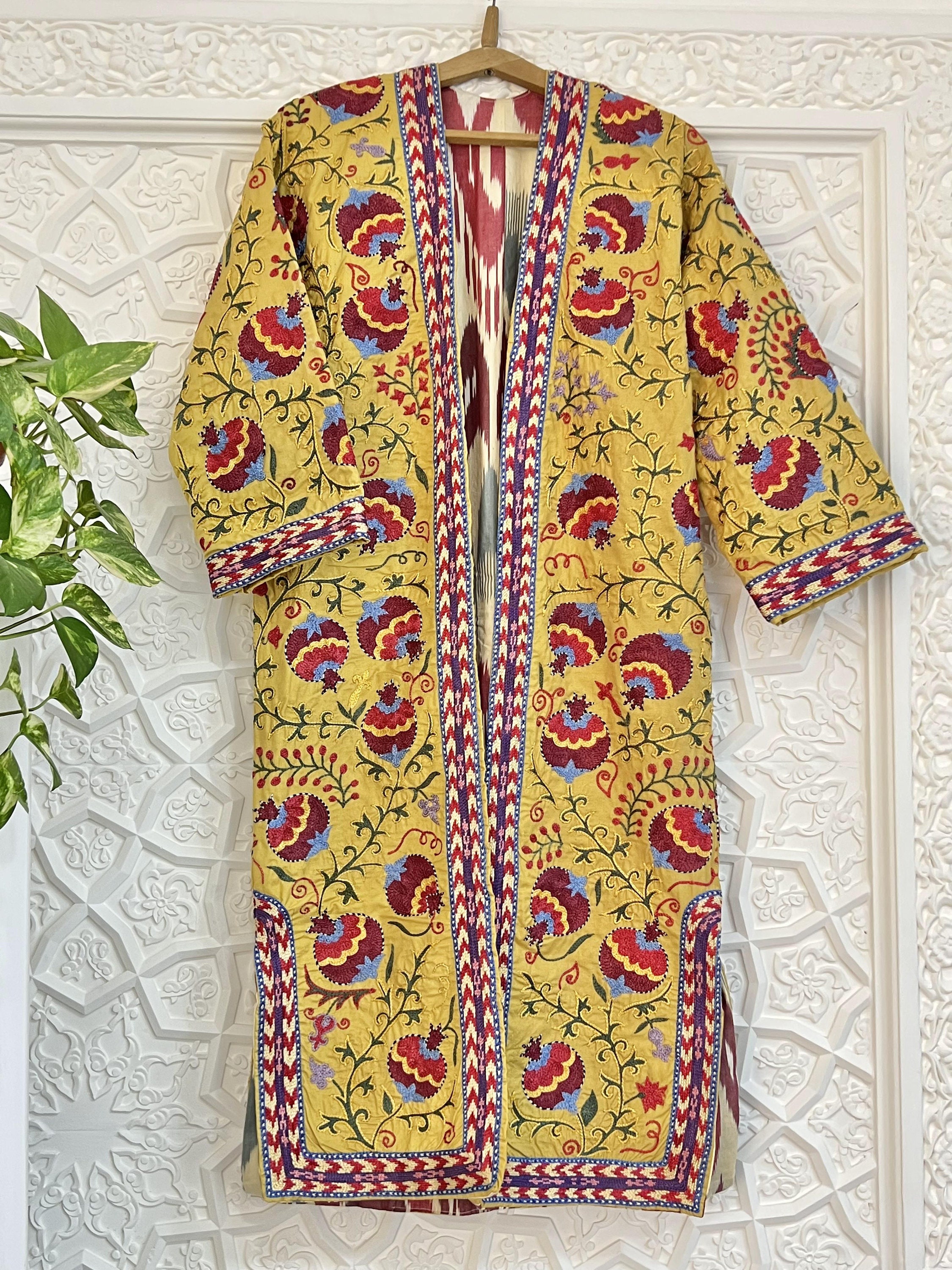 Uzbek Suzani Embroidered Coat, Suzani Long Caftan, Suzani Coat, Suzani Textile, Suzani Fabrique ...