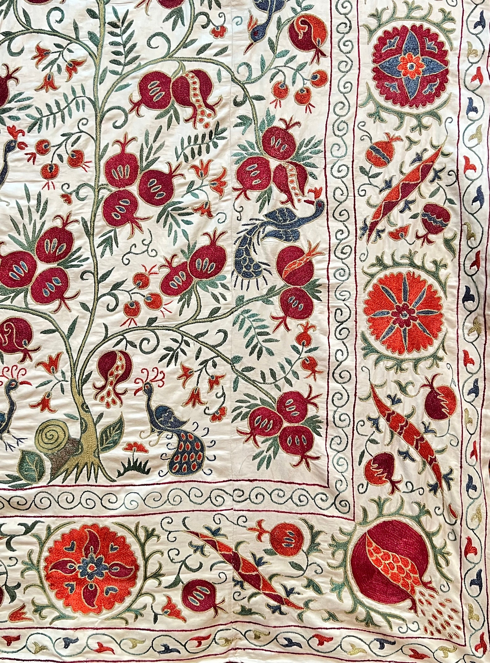 Silk Suzani Throw With Pomegranate Tree of Life Design, Suzani Textile, Tablecloth, Bedcover ...