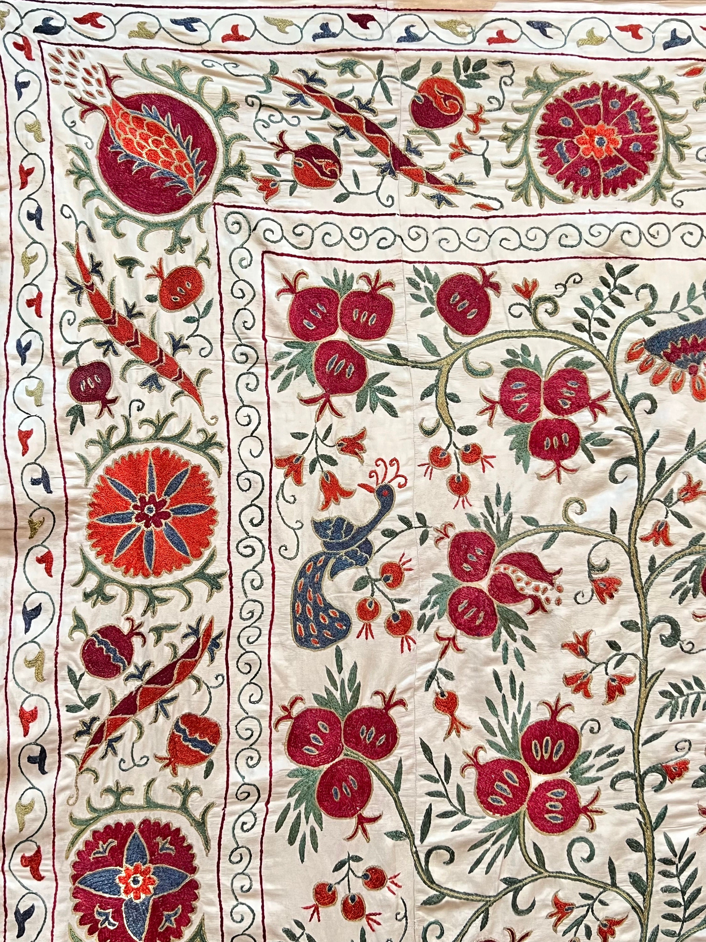 Silk Suzani Throw With Pomegranate Tree of Life Design, Suzani Textile, Tablecloth, Bedcover ...