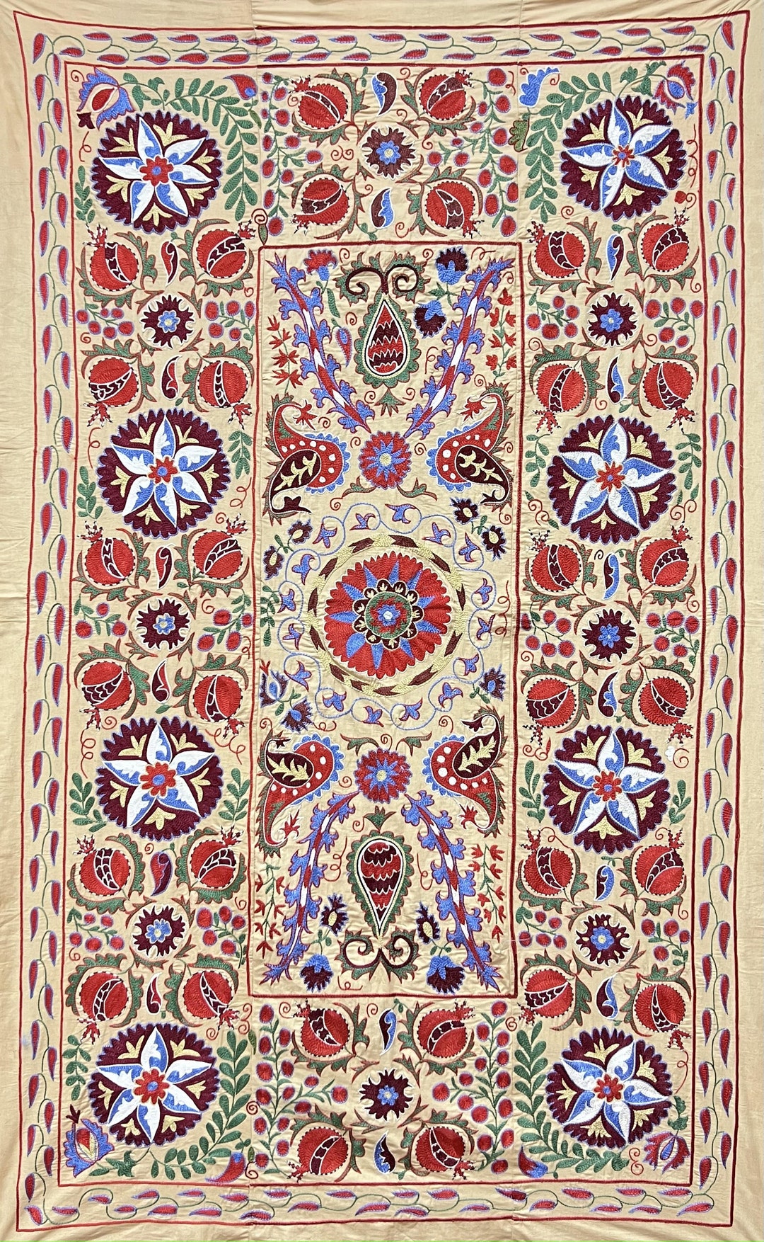 Uzbek Suzani Throw With Tree of Life Design, Suzani Textile, Tablecloth ...