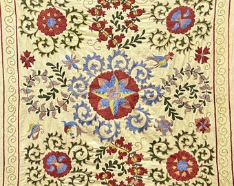 Classic Uzbek Suzani Throw With Pomegranate Design, Suzani Textile ...