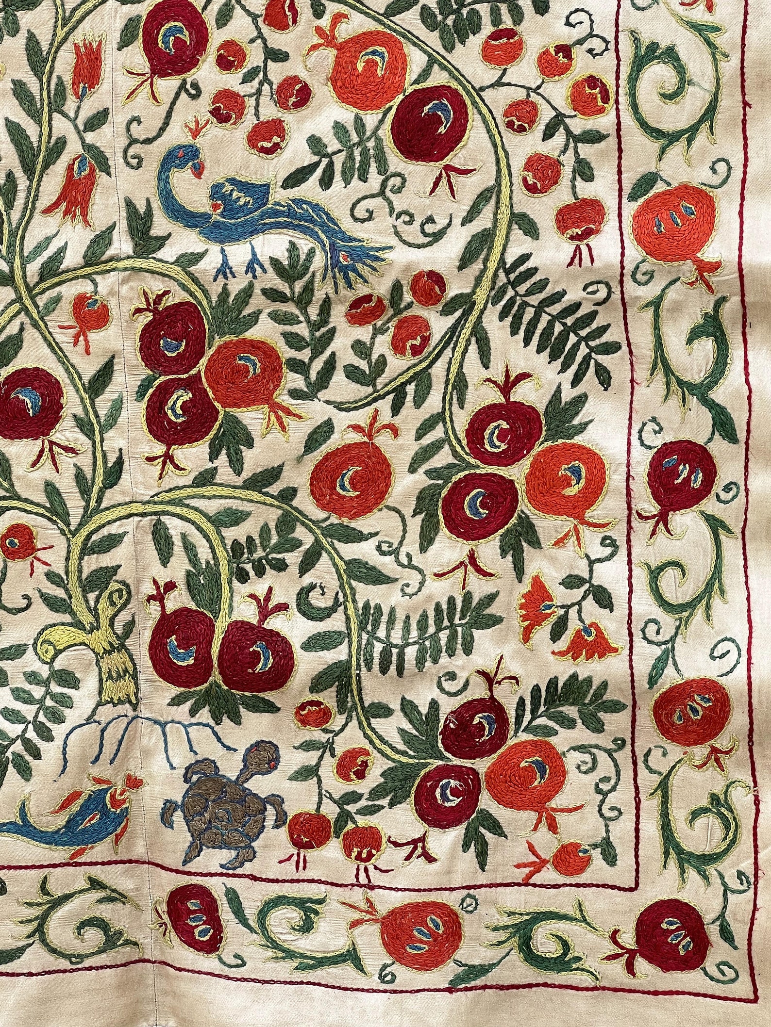Silk Suzani Throw With Antique Bukhara Design, Suzani Textile, Red ...