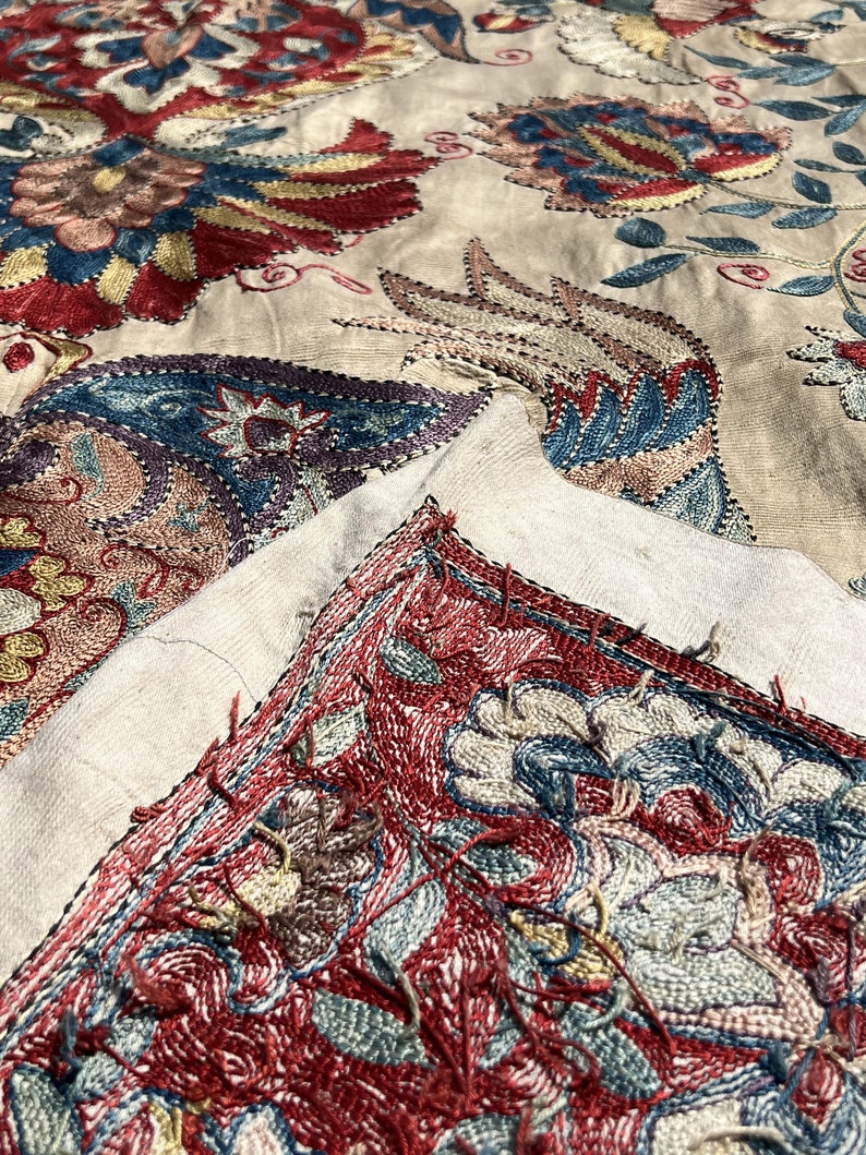 Silk Suzani Throw With Antique Bukhara Design, Suzani Textile, Red ...