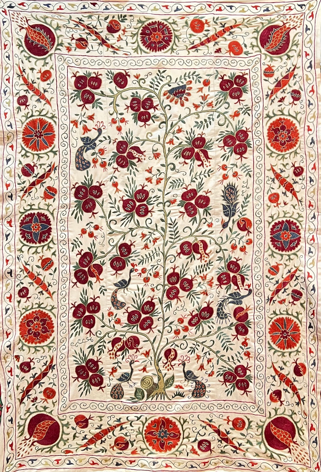 Silk Suzani Throw With Pomegranate Tree of Life Design, Suzani Textile ...