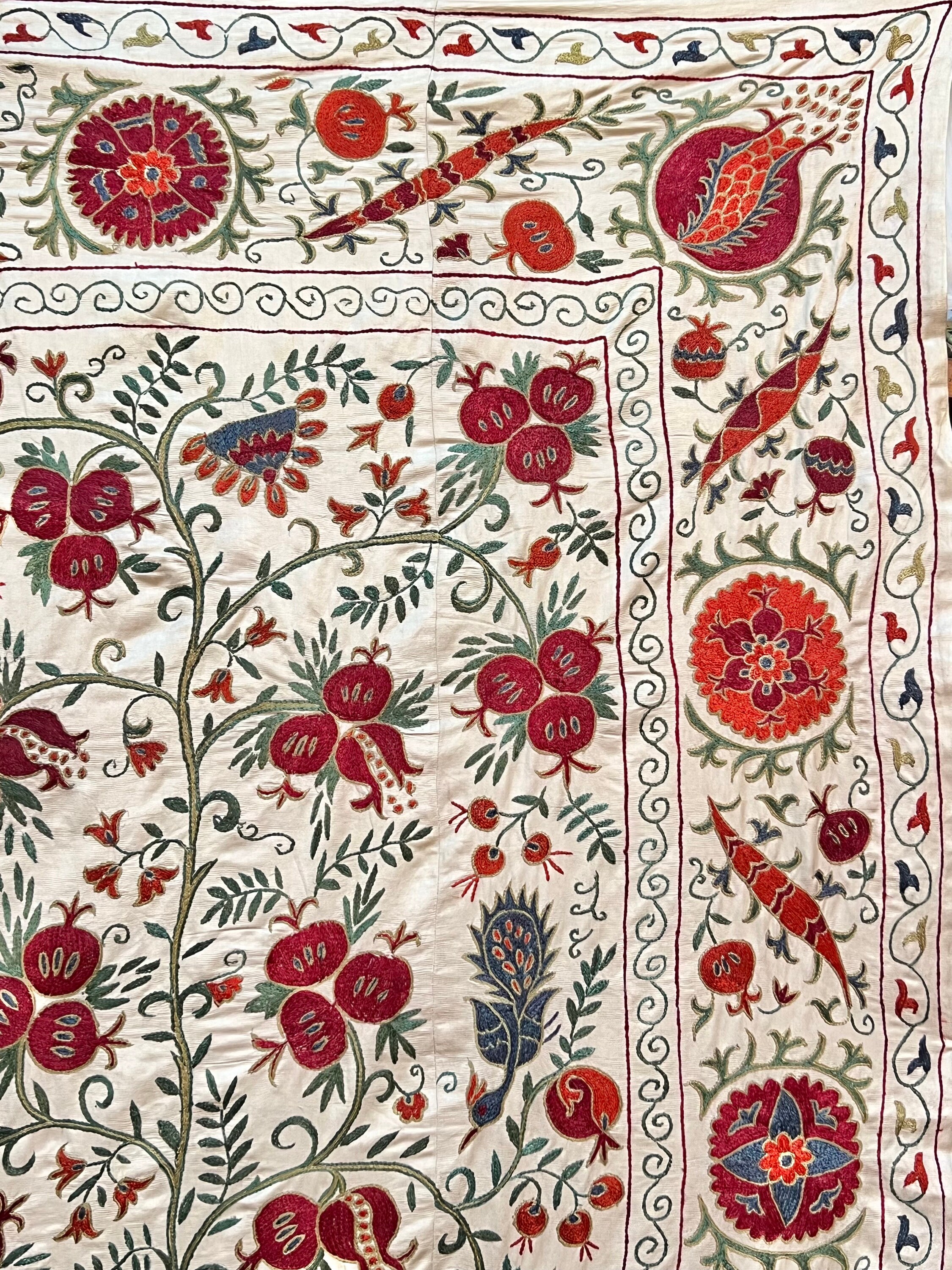 Silk Suzani Throw With Pomegranate Tree of Life Design, Suzani Textile, Tablecloth, Bedcover ...