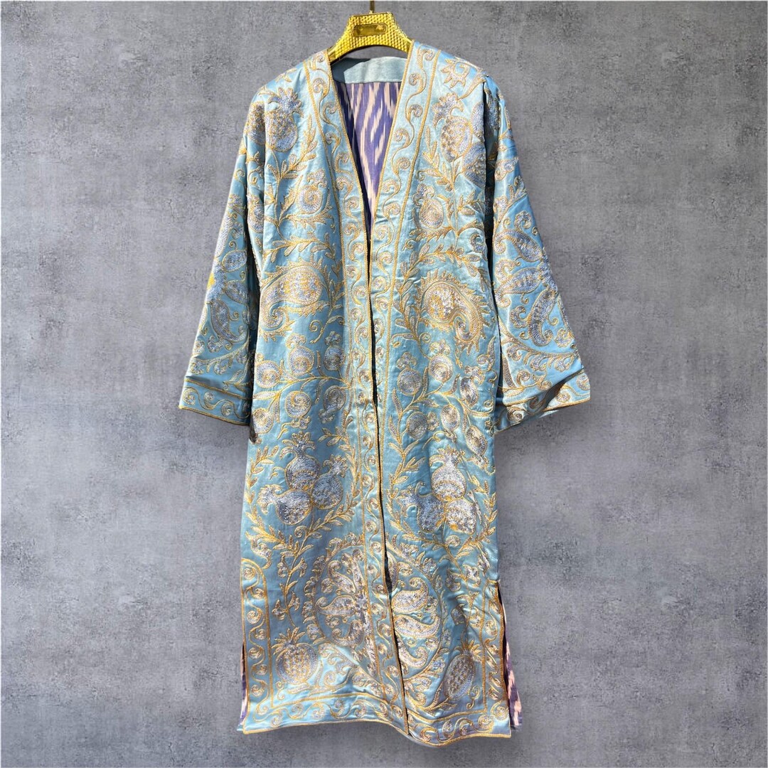Uzbek Suzani Embroidered Coat, Suzani Long Caftan, Suzani Coat, Suzani Textile, Suzani Fabrique ...