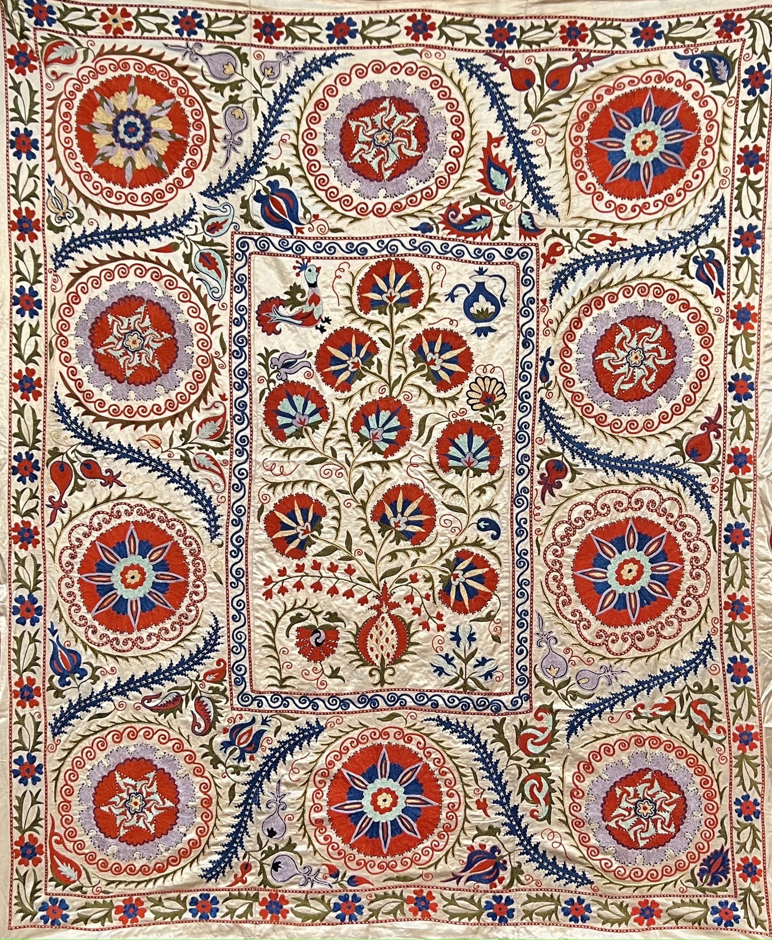 Suzani Throw With Antique Bukhara Design, Suzani Textile, Tablecloth, Bedcover, Classic Suzani ...