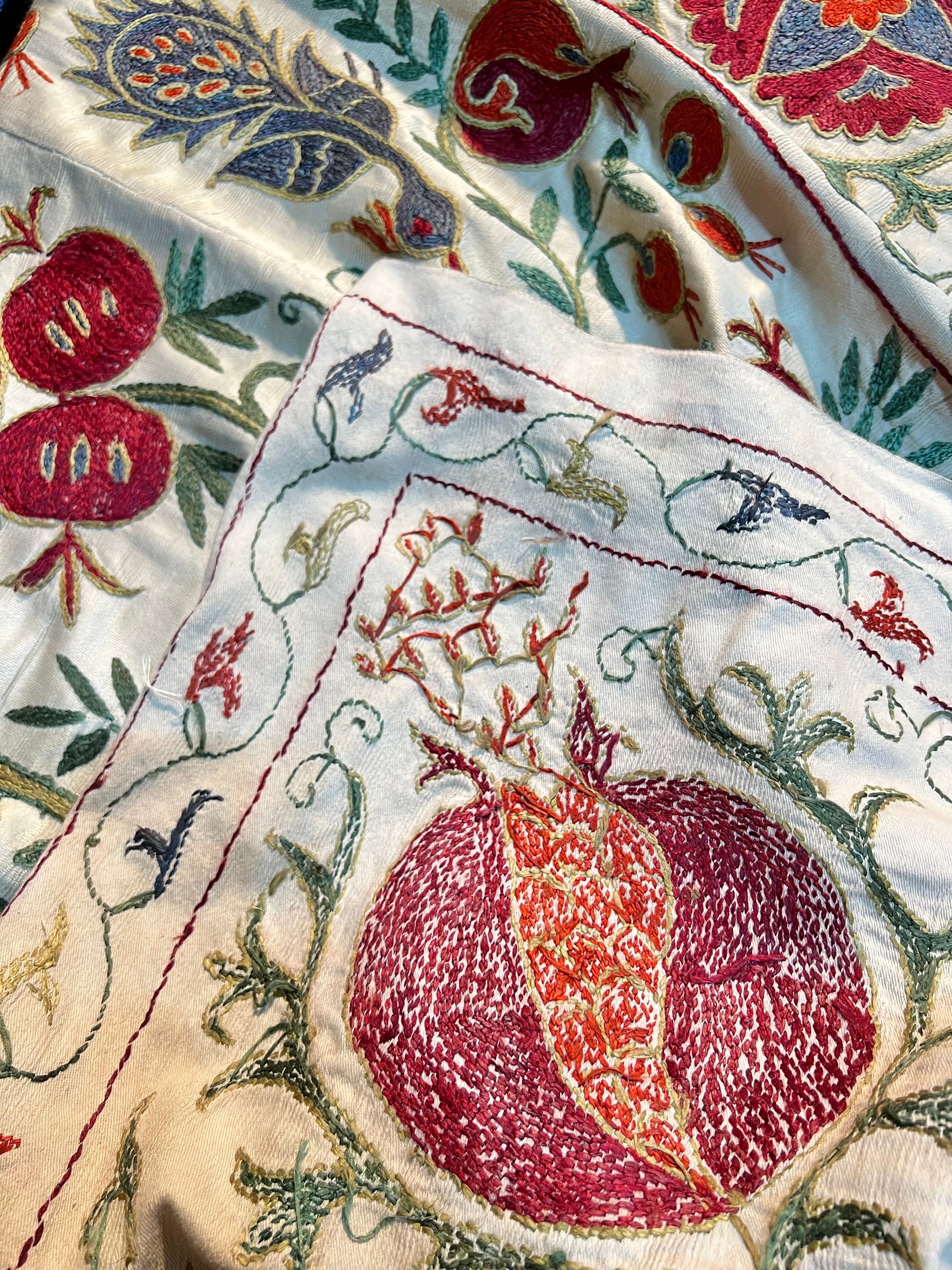 Silk Suzani Throw With Pomegranate Tree of Life Design, Suzani Textile, Tablecloth, Bedcover ...