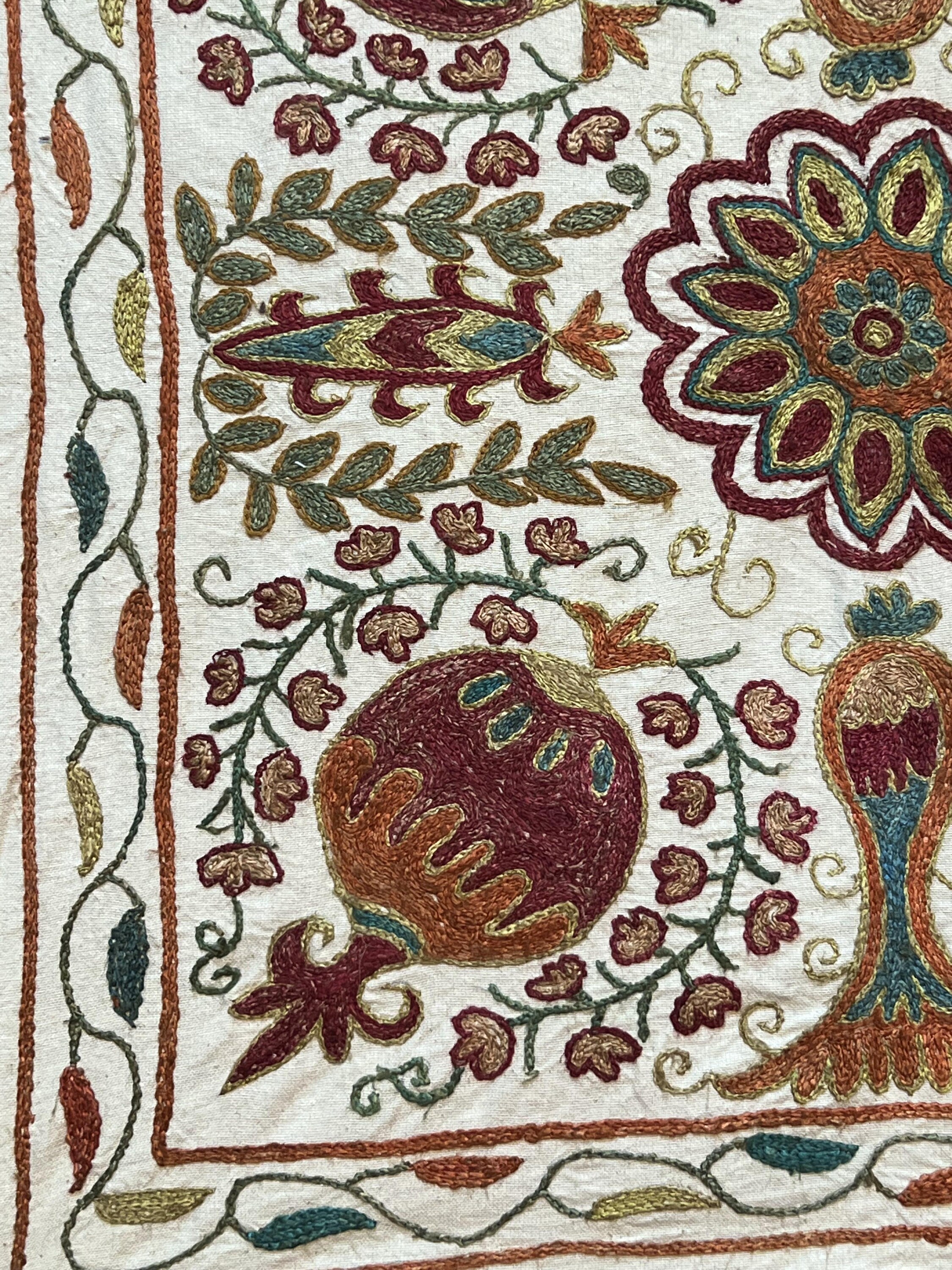 Classic Suzani Throw With Pomegranate Design, Suzani Textile, Red ...