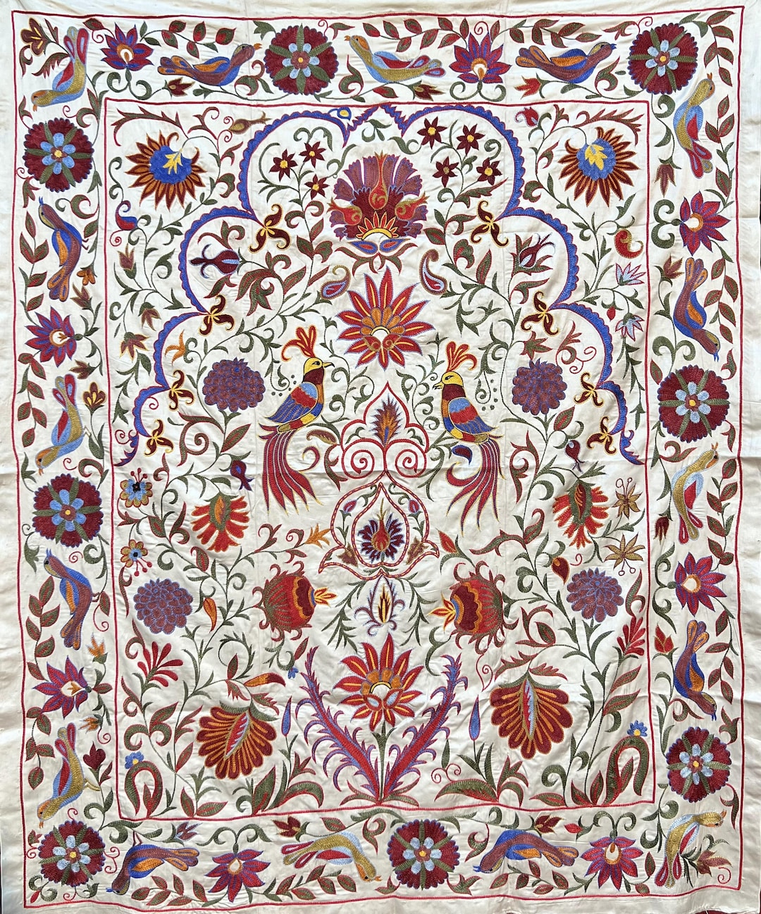Uzbek Suzani Throw With Tree of Life Design, Suzani Textile, Tablecloth ...