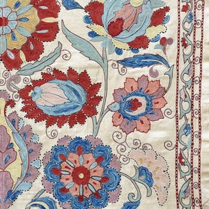 Silk Suzani Throw With Antique Bukhara Design, Suzani Textile, Red ...