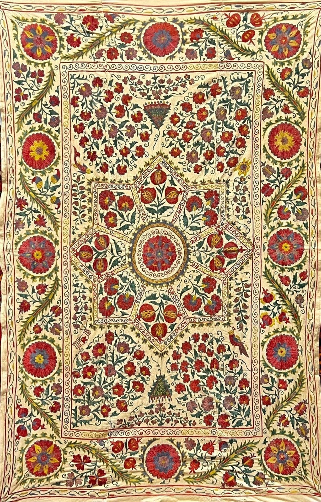 Silk Suzani Throw With Tree of Life Design, Suzani Textile, Tablecloth ...