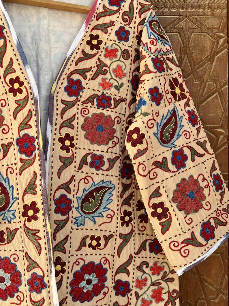 Uzbek Suzani Embroidered Coat, Suzani Long Caftan, Suzani Coat, Suzani Textile, Suzani Fabrique ...
