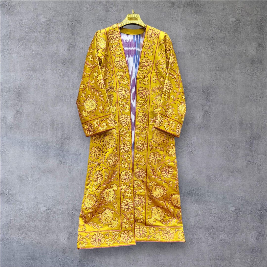 Uzbek Suzani Embroidered Coat, Suzani Long Caftan, Suzani Coat, Suzani Textile, Suzani Fabrique ...