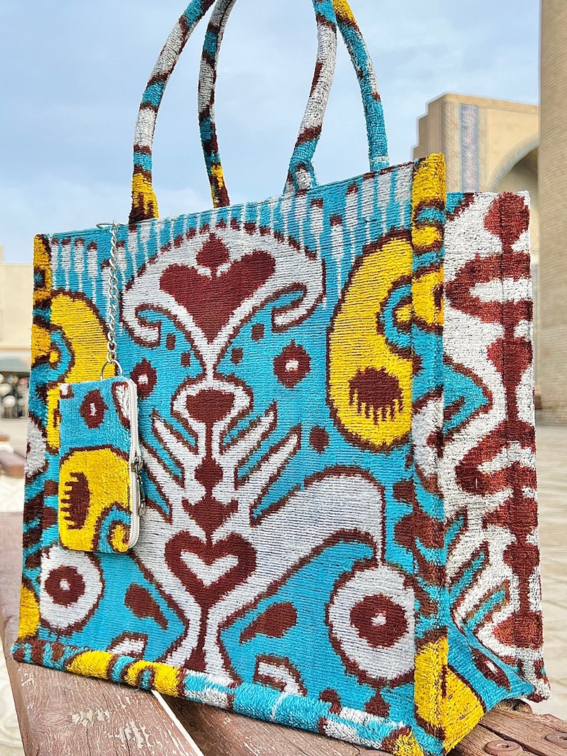 Silk Velvet Tote Bag, Silk Velvet Ikat Tote Bag, Tote Bag, Fashion Bags ...
