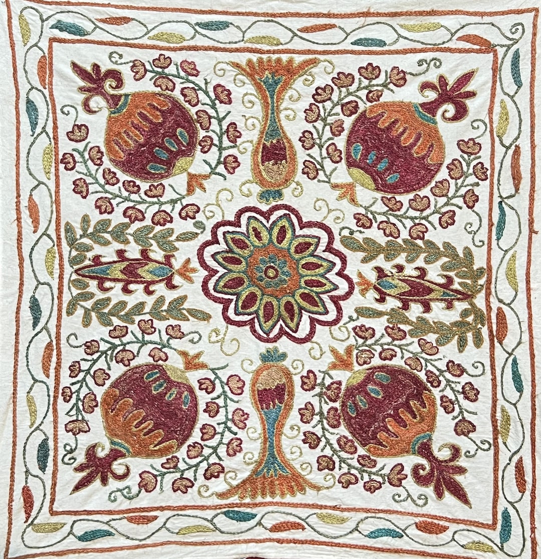 Classic Suzani Throw With Pomegranate Design, Suzani Textile, Red ...