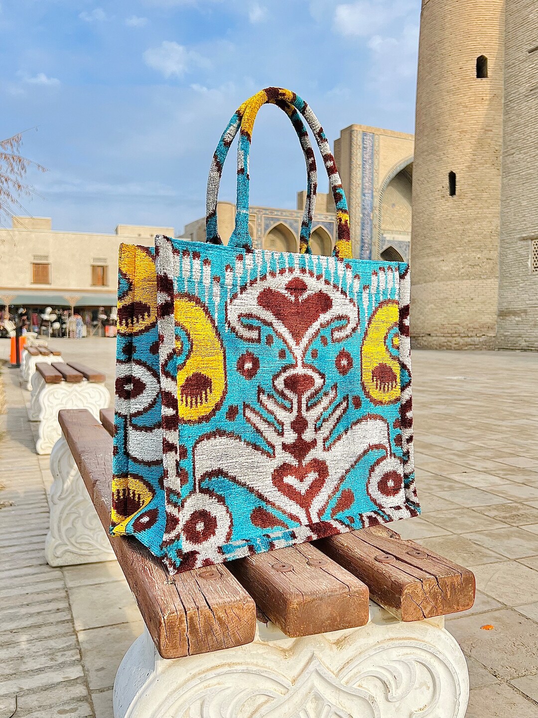 Silk Velvet Tote Bag, Silk Velvet Ikat Tote Bag, Tote Bag, Fashion Bags ...
