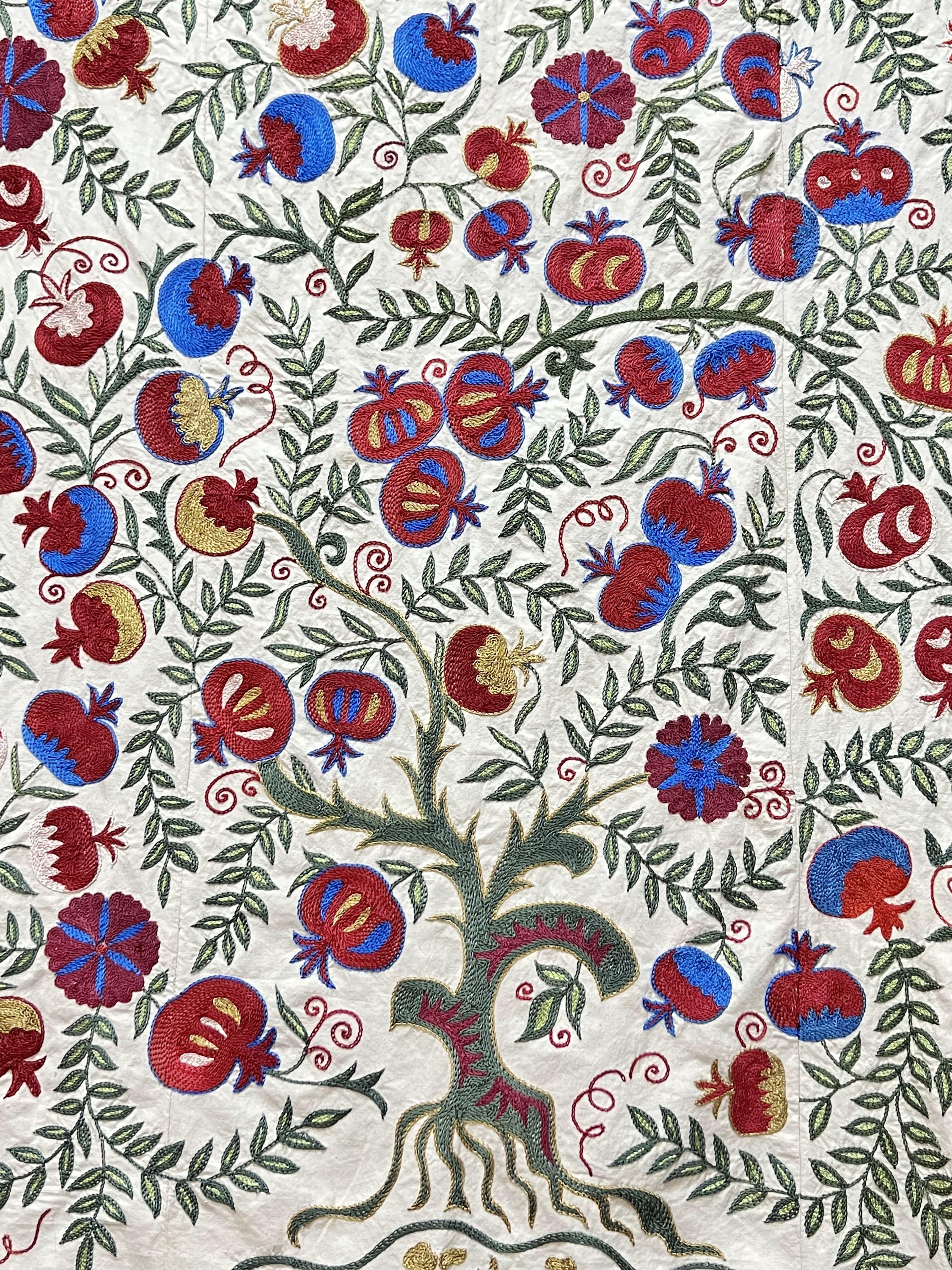 Uzbek Suzani Throw With Tree of Life Design, Suzani Textile, Tablecloth ...