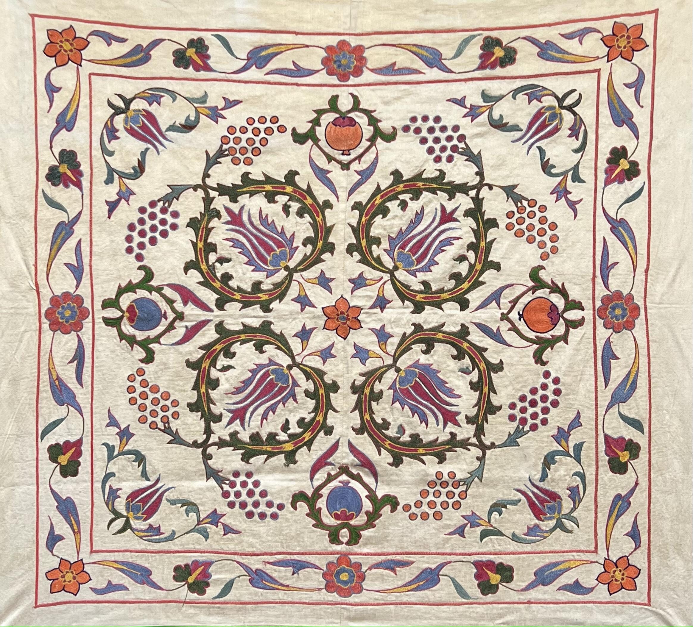 Silk Suzani Throw With Tree of Life Design, Suzani Textile, Suzani Fabrique, Classic Suzani ...