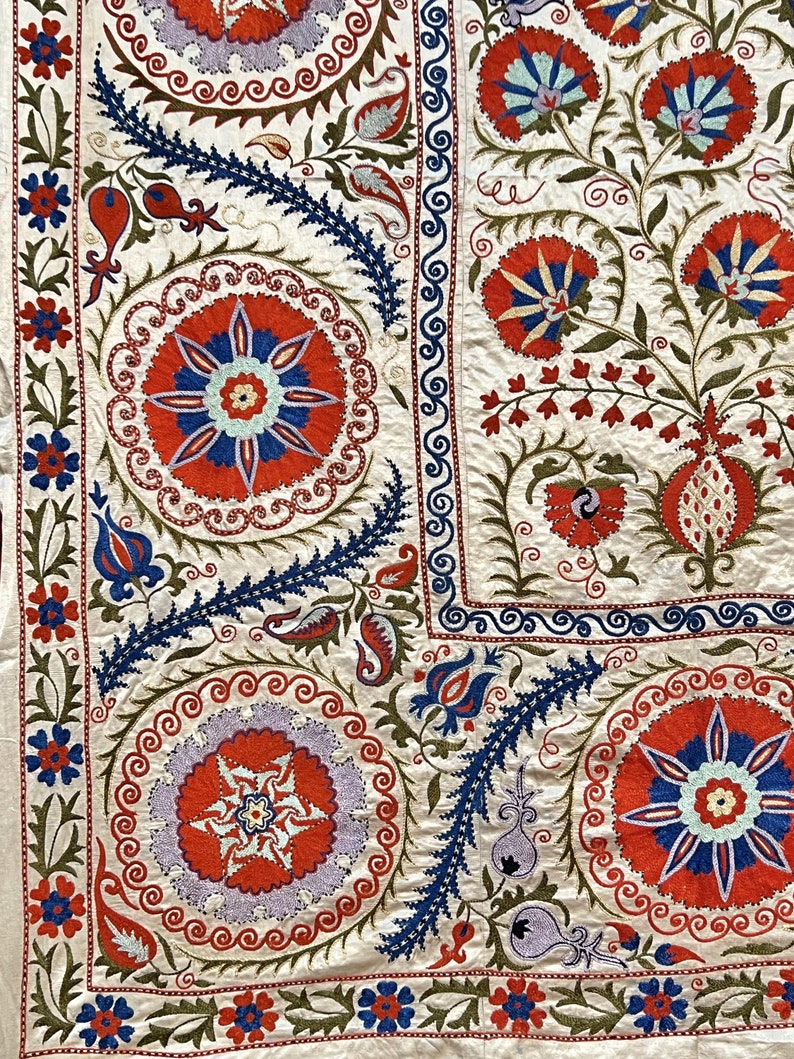 Suzani Throw With Antique Bukhara Design, Suzani Textile, Tablecloth ...