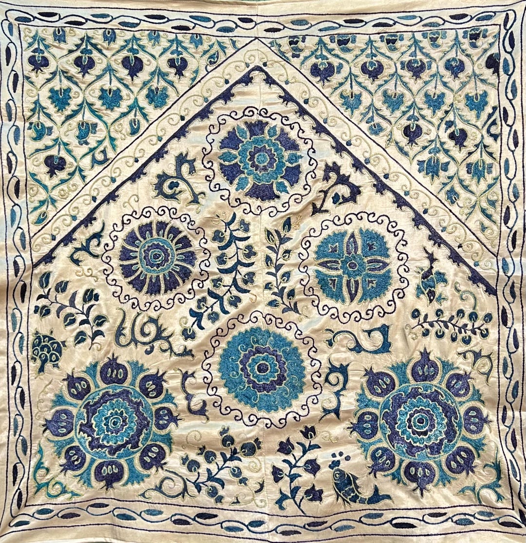 Suzani Throw With Antique Bukhara Pattern, Suzani Textile, Wall Decor ...