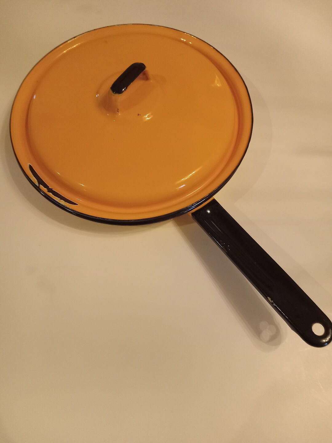 Vintage Enamelware Orange/yellow Frying Pan With Lid. All - Etsy