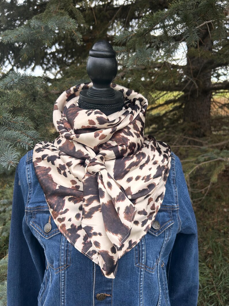 Cow Print Wildrag Satin Bandana Cowboy Scarf Western Style Ranch Wear ...