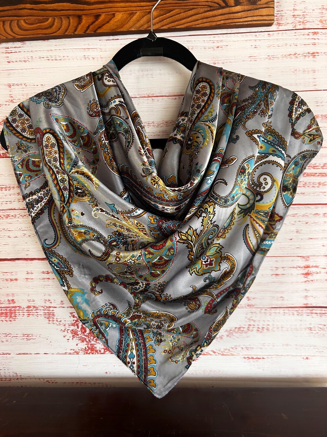 Handmade Gray Paisley Wild Rag: Silky Satin Scarf - Etsy