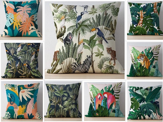 Set of 2 Tropical Cushion Cover Square Throw Bright | Etsy UK