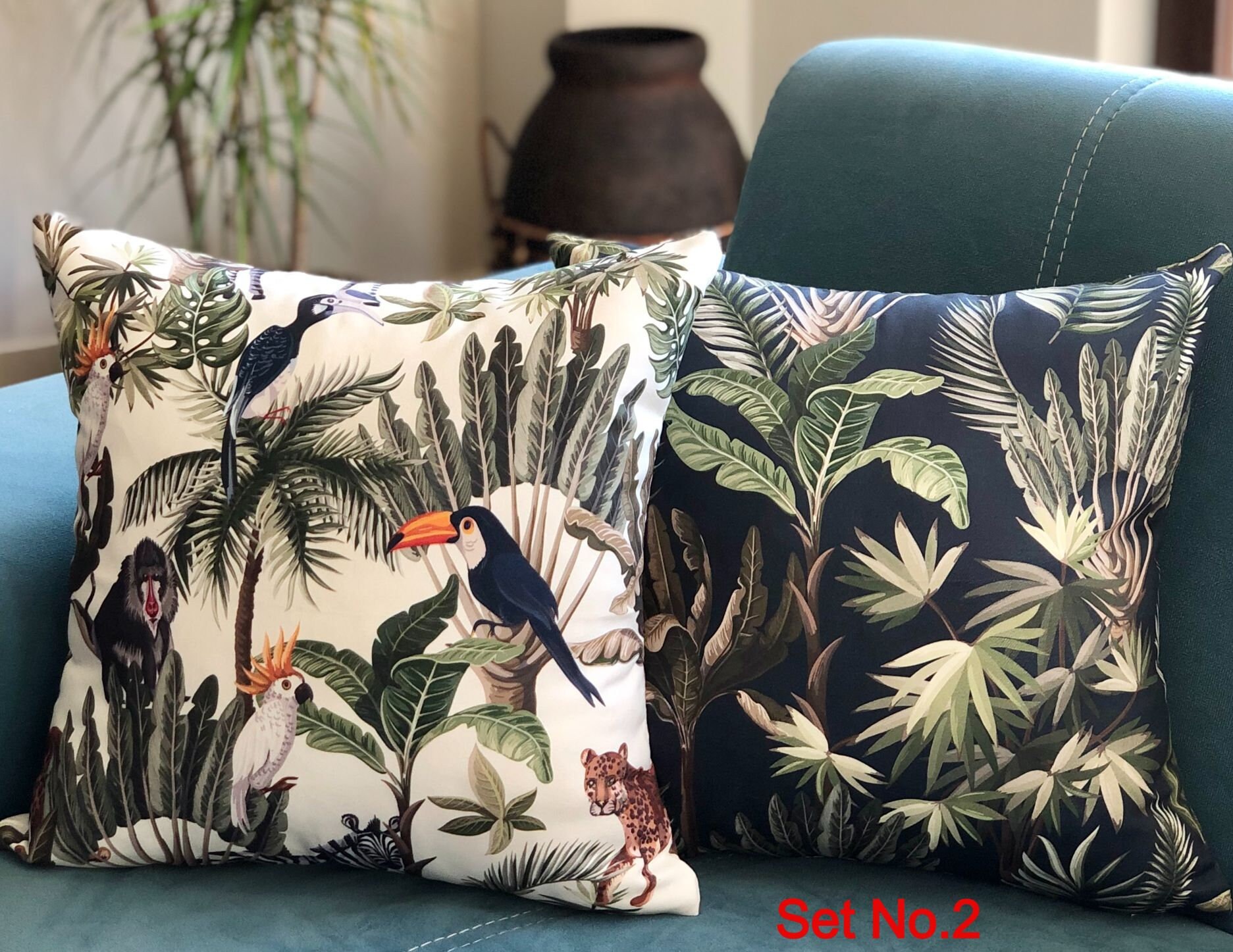 Set of 2 Tropical Cushion Cover Square Throw Pillowcase | Etsy