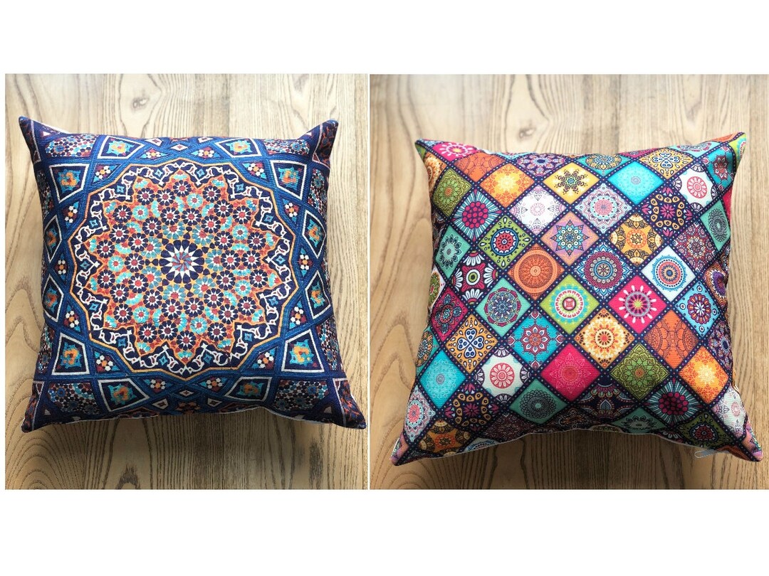 Mandala Cushion Cover 45X45 Cm, Ethnic Boho Bright Square Throw ...