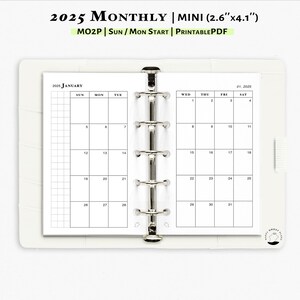 2025 Monthly Planner, Printable Inserts for Mini Size Planner | Two ...