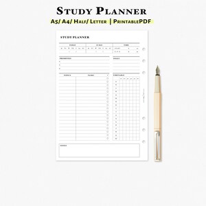 Study Planner Printable A5, A4, Letter, Half Size Students Daily ...