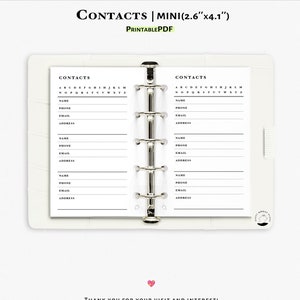 Contact List Printable PDF Mini Size Inserts | Contact List Organizer ...