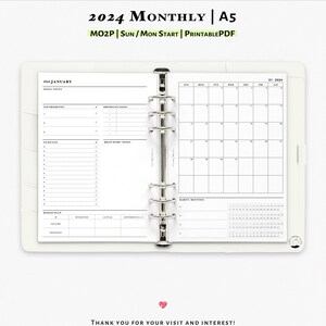 2024 Monthly Overview Printable Insert for A5 Planner MO2P 2024 Monthly ...
