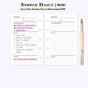 One Page Daily Planner Printable Mini Size Undated Daily - Etsy