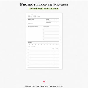Project Planner Printable Insert for Half Letter Planner, for Action ...