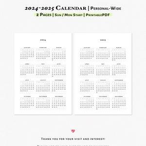 Year at a Glance 2024-2025 Printable Calendar for Personal-wide Planner ...