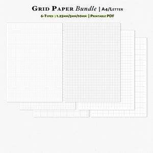 A4, US Letter Graph Paper PDF Printable 10mm, 5mm, 1.25mm Grid Paper ...