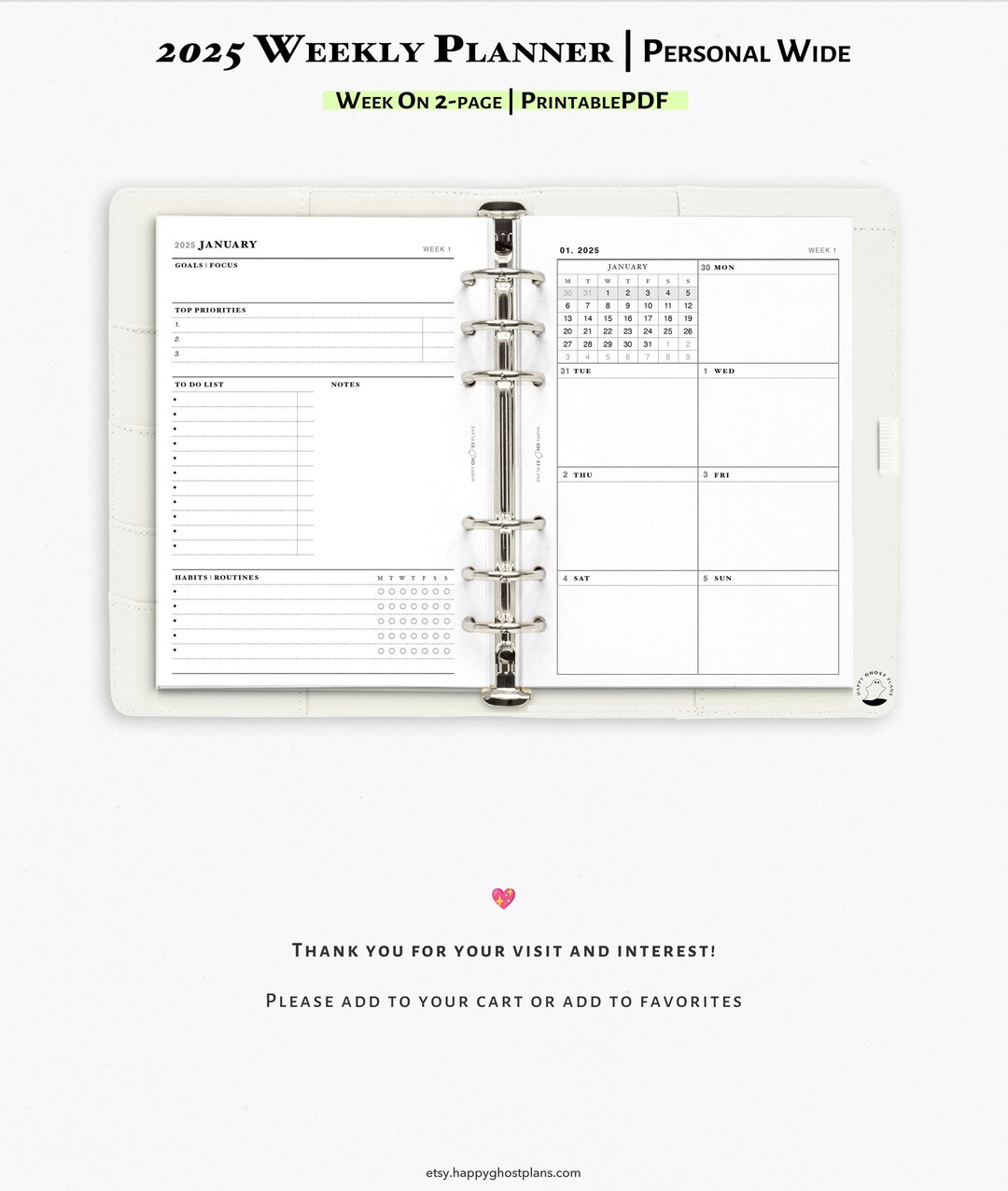 2025 Weekly Planner, Printable Inserts for Personal-wide Planner | WO2P ...
