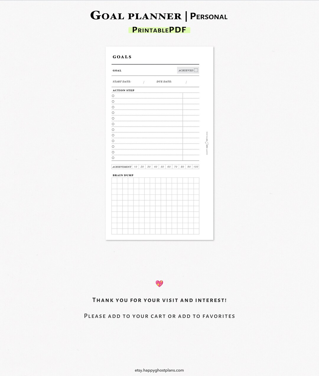 Goal Planner Printable Insert for Personal Size Planner Action Step ...