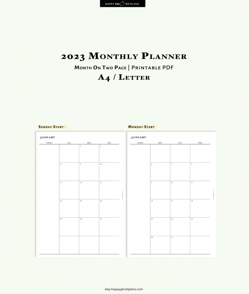 2023 Monthly Planner Printable A4 Letter Size Inserts 2023 - Etsy