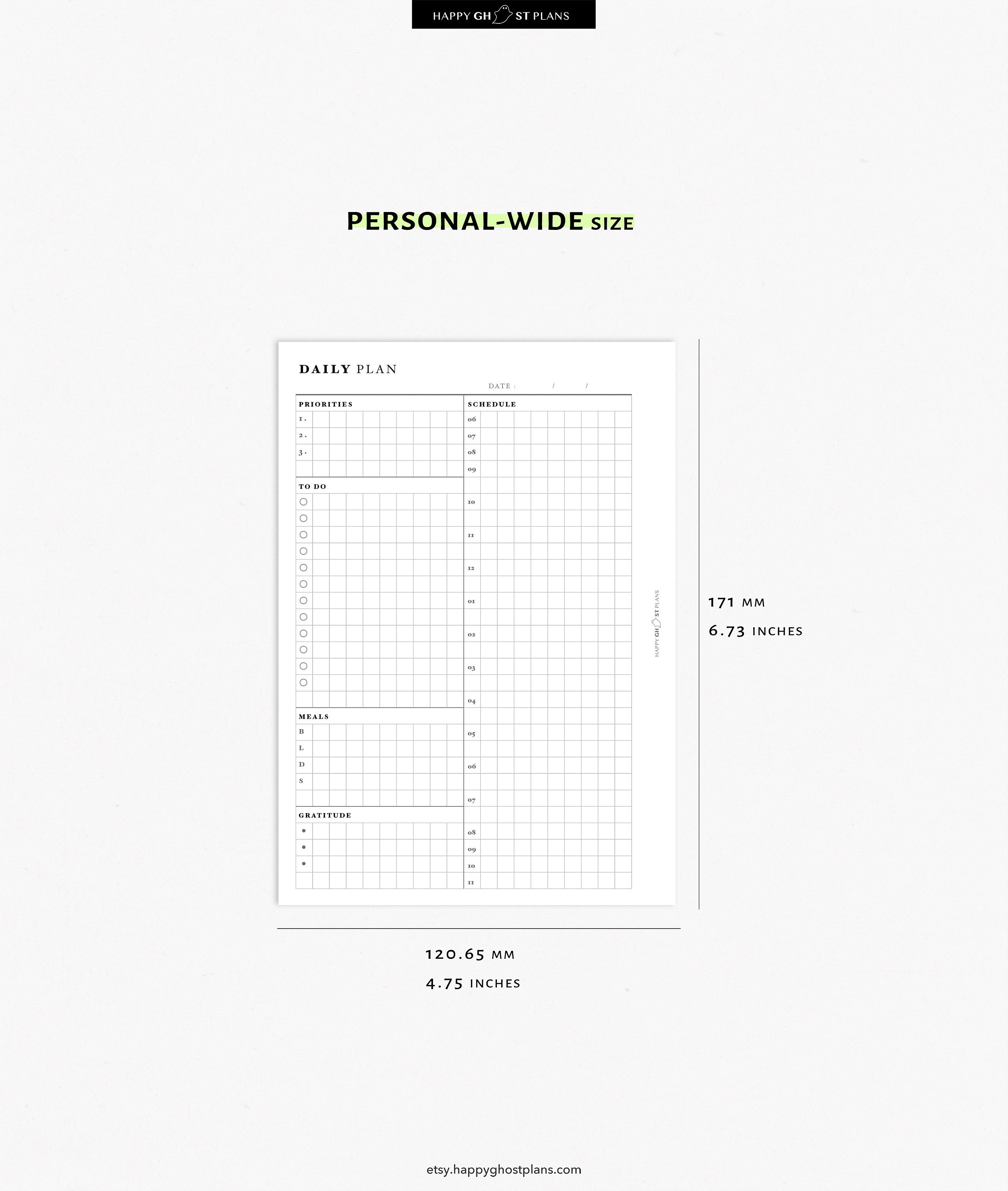 Daily Planner Printable Insert for Personal-wide Planner Undated Single ...